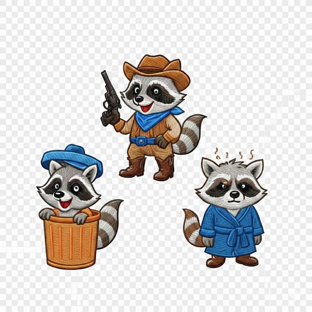 Funny Raccoon Embroidery Design Set, Cartoon Woodland Animal Stitch ...