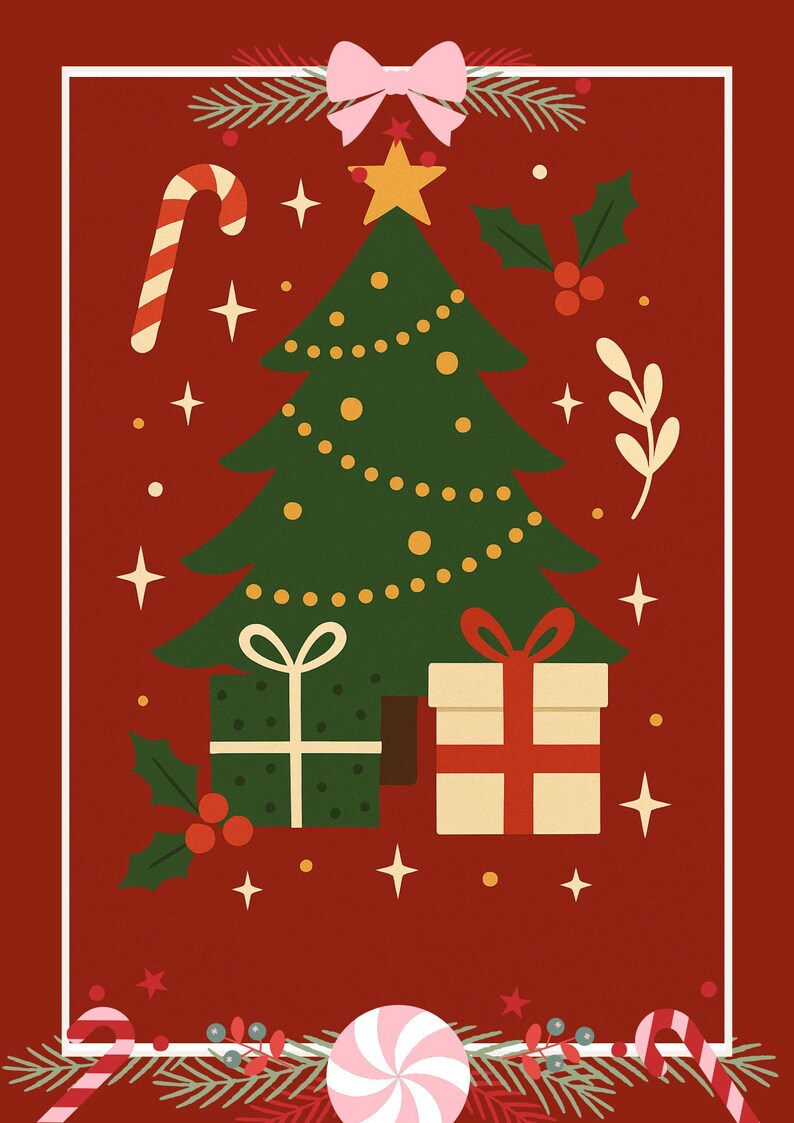 Classic Christmas Poster | Red & Green Holiday Wall Art | Festive ...