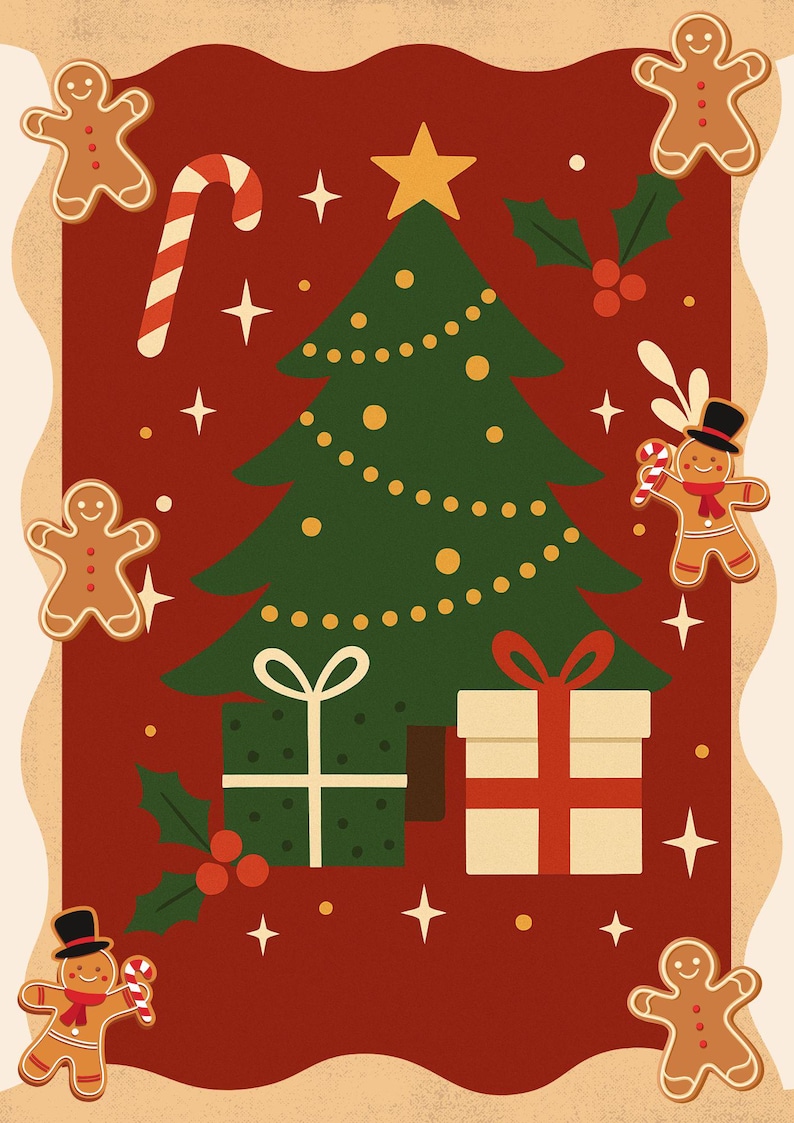Classic Christmas Poster | Red & Green Holiday Wall Art | Festive ...