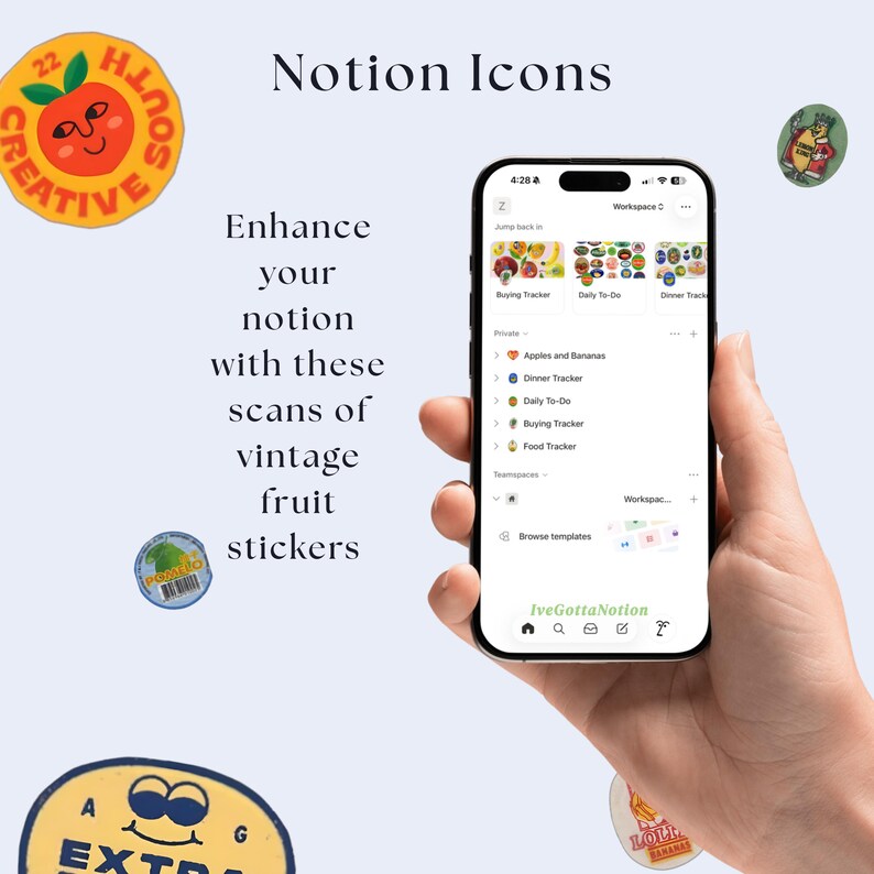 Vintage Fruit Sticker Icons: PNG Graphics for Notion (digital Download ...