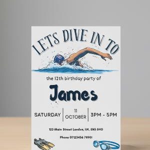 Swimming Birthday Invitation Template | Pool Party Invite (canva ...