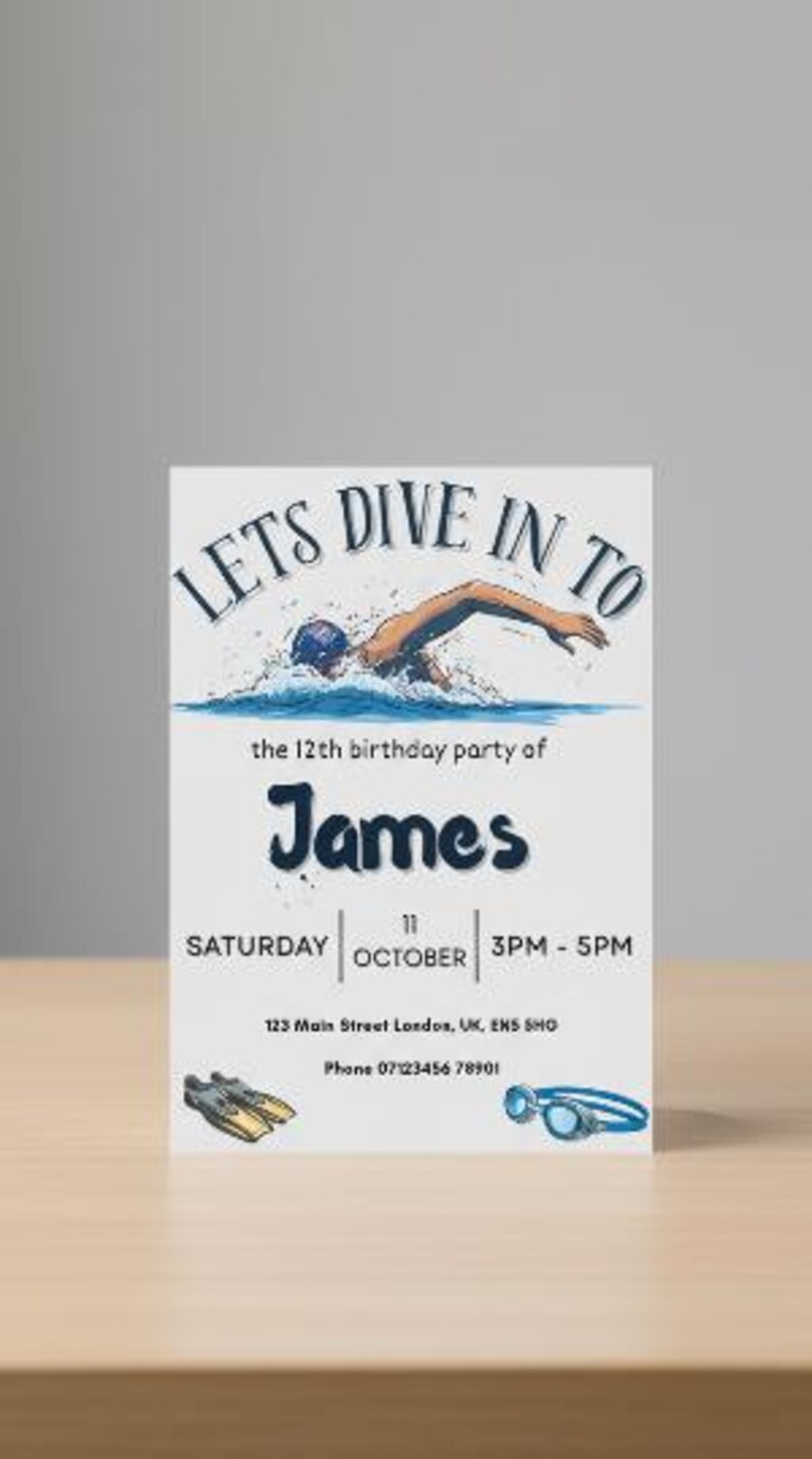 Swimming Birthday Invitation Template | Pool Party Invite (canva ...