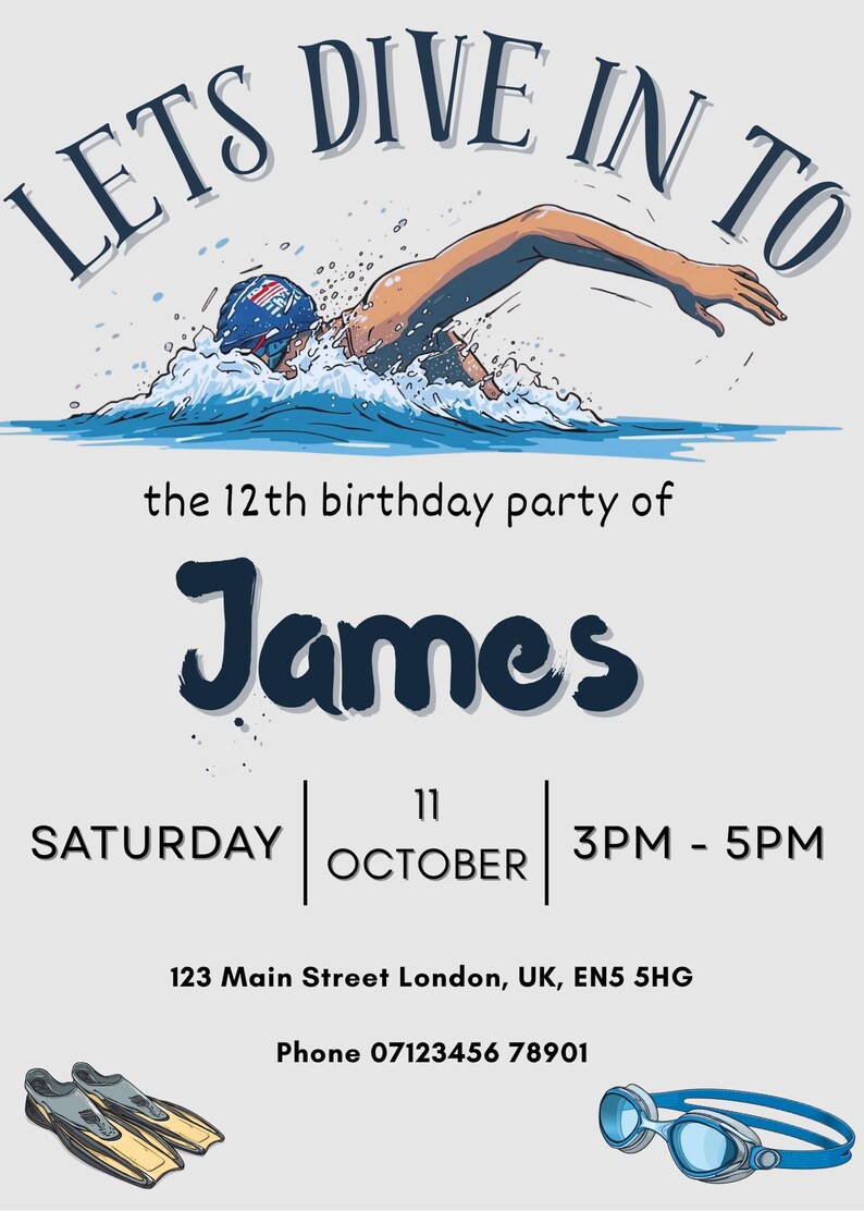 Swimming Birthday Invitation Template | Pool Party Invite (canva ...