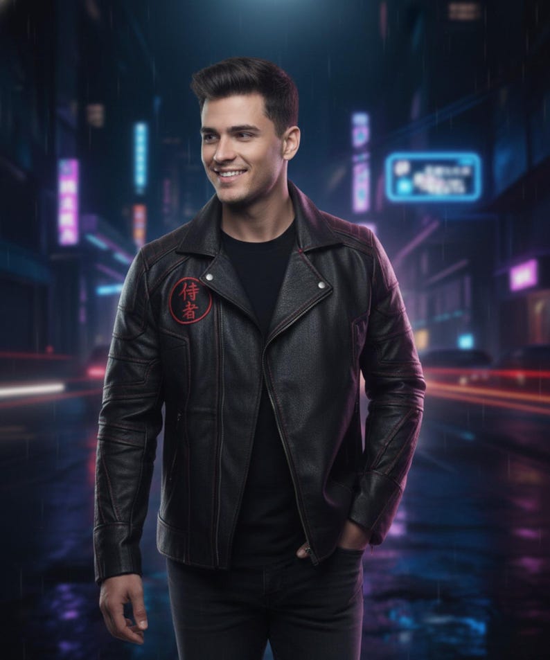 Samurai Real Leather Jacket | Cyberpunk Oni Mask Biker Jacket ...