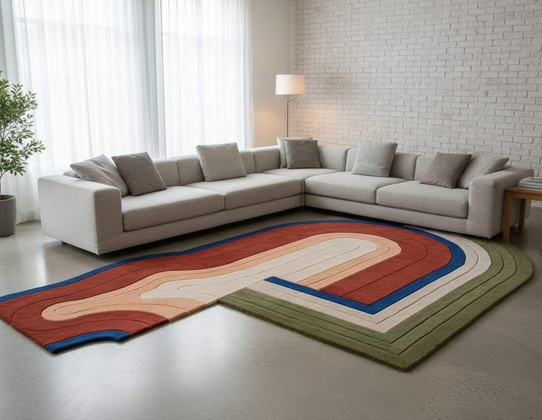 Modern Rainbow Arch Area Rug – Sculptural Abstract Carpet in Earth ...