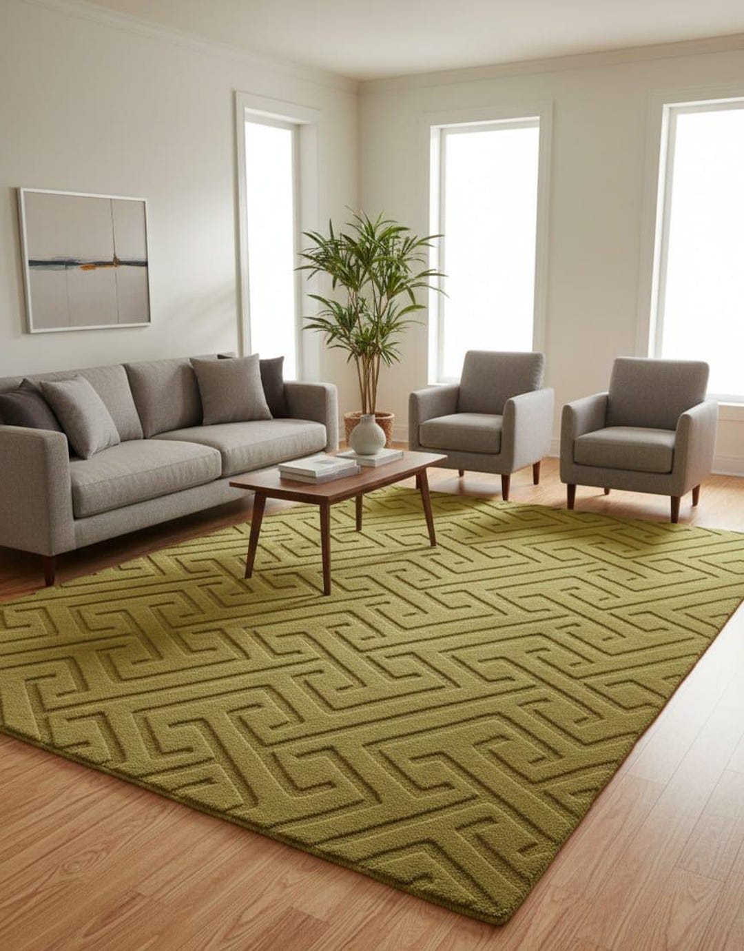 Hand Tufted Modern Geometric Pattern Area Rug – Textured Soft Carpet ...