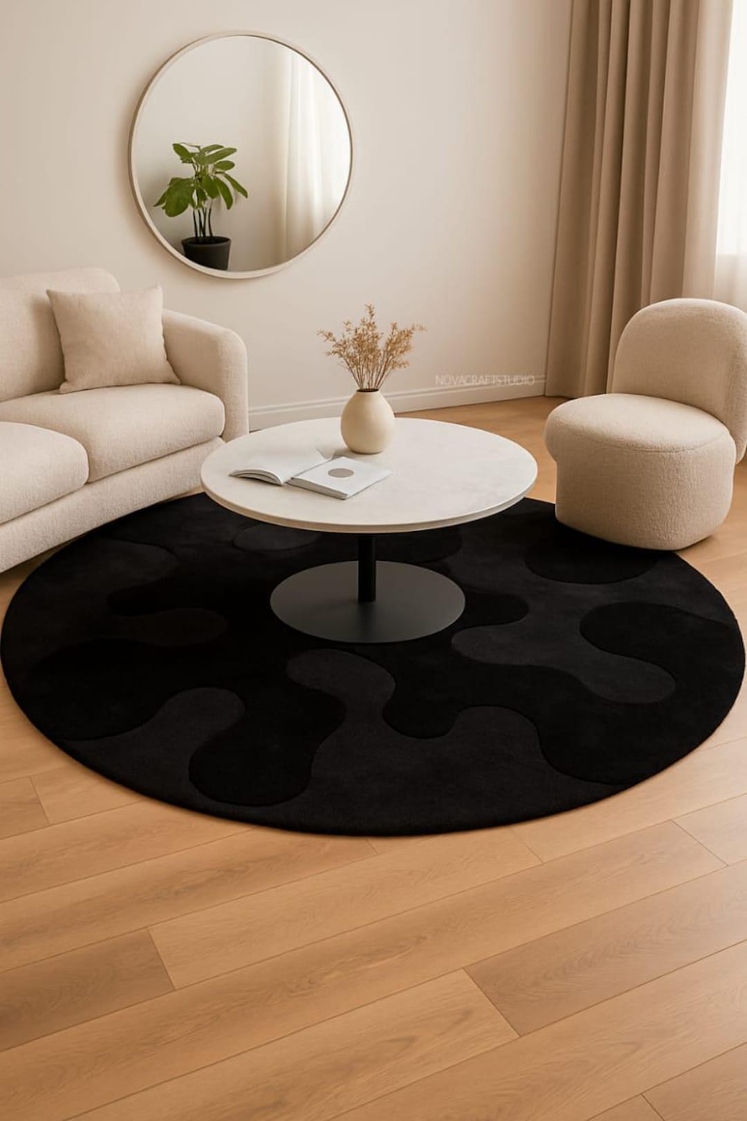 Modern Black & Grey Round Rug | Abstract Hand-tufted Carpet | Luxury ...