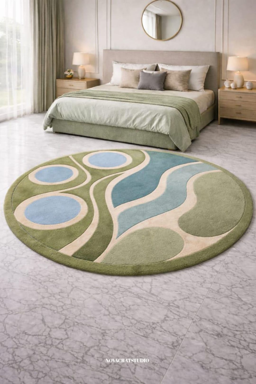Round Hand Tufted Rug – Modern Abstract Green & Blue Area Rug ...
