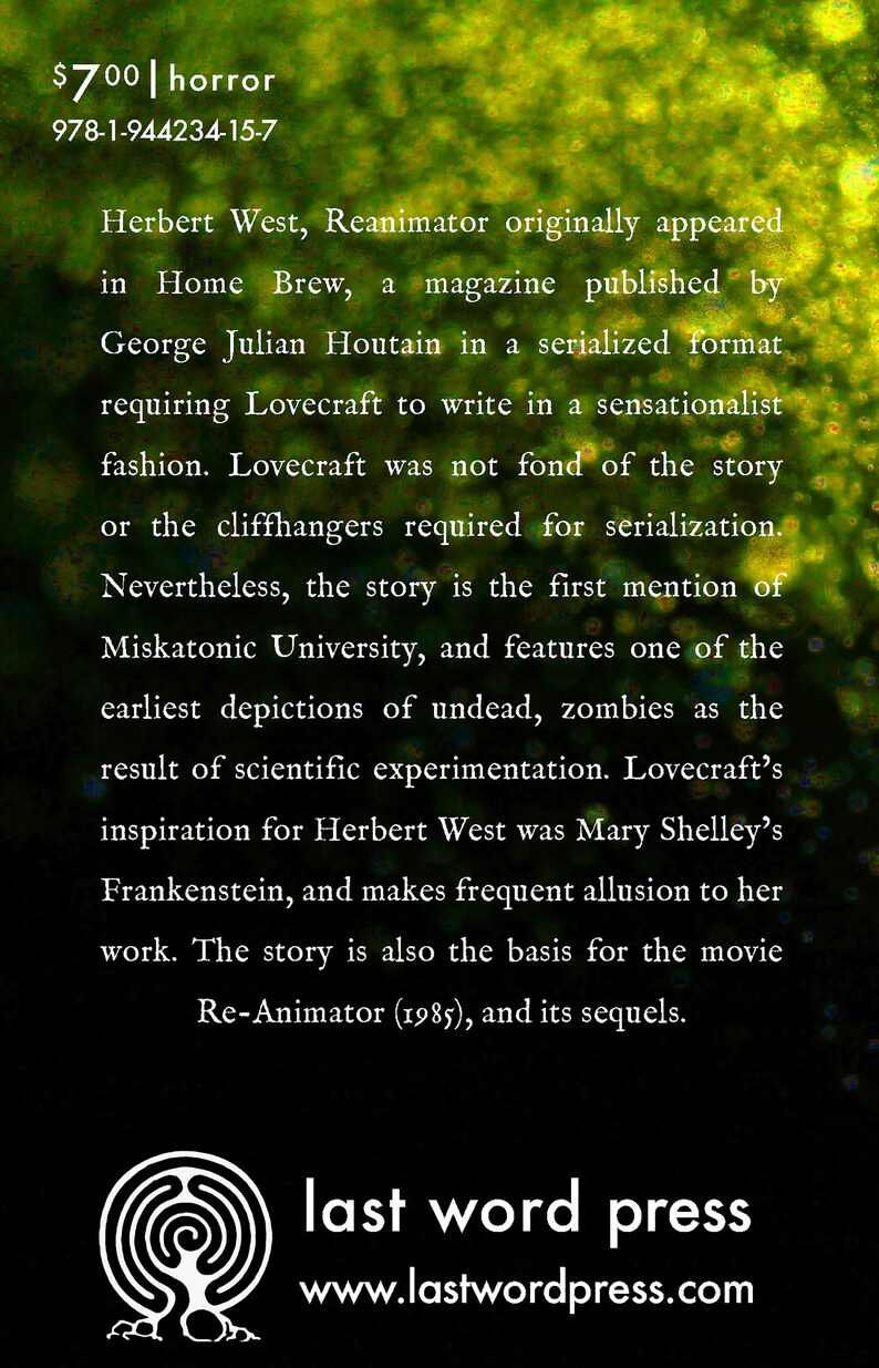 Herbert West Reanimator HP Lovecraft Horror Suspense - Etsy