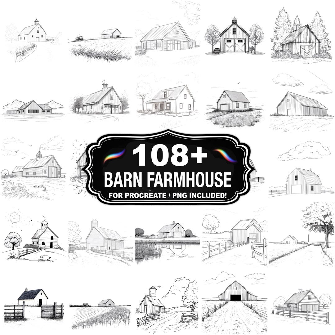 108+ Barn Farmhouse Design Stamps, Rustic Farm Set, Instant Download - Etsy
