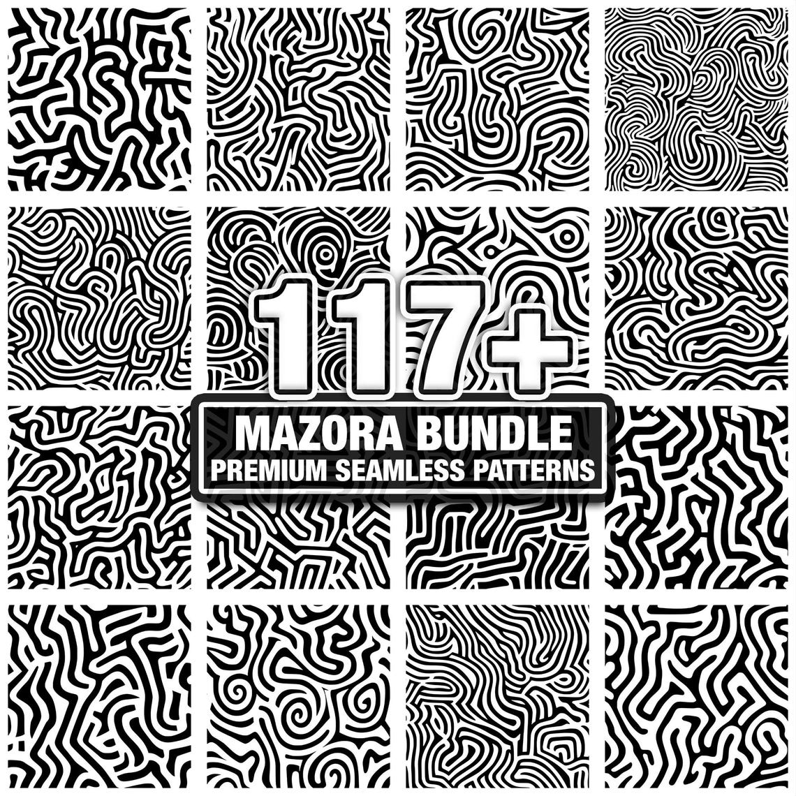 Mazora Groovy Swirl Maze Patterns, Seamless Texture Bundle. Instant ...