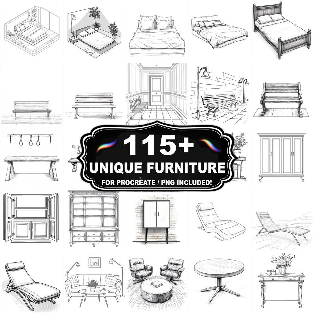 115+ Unique Furniture Procreate Stamps, Vintage Furniture Brushes for ...