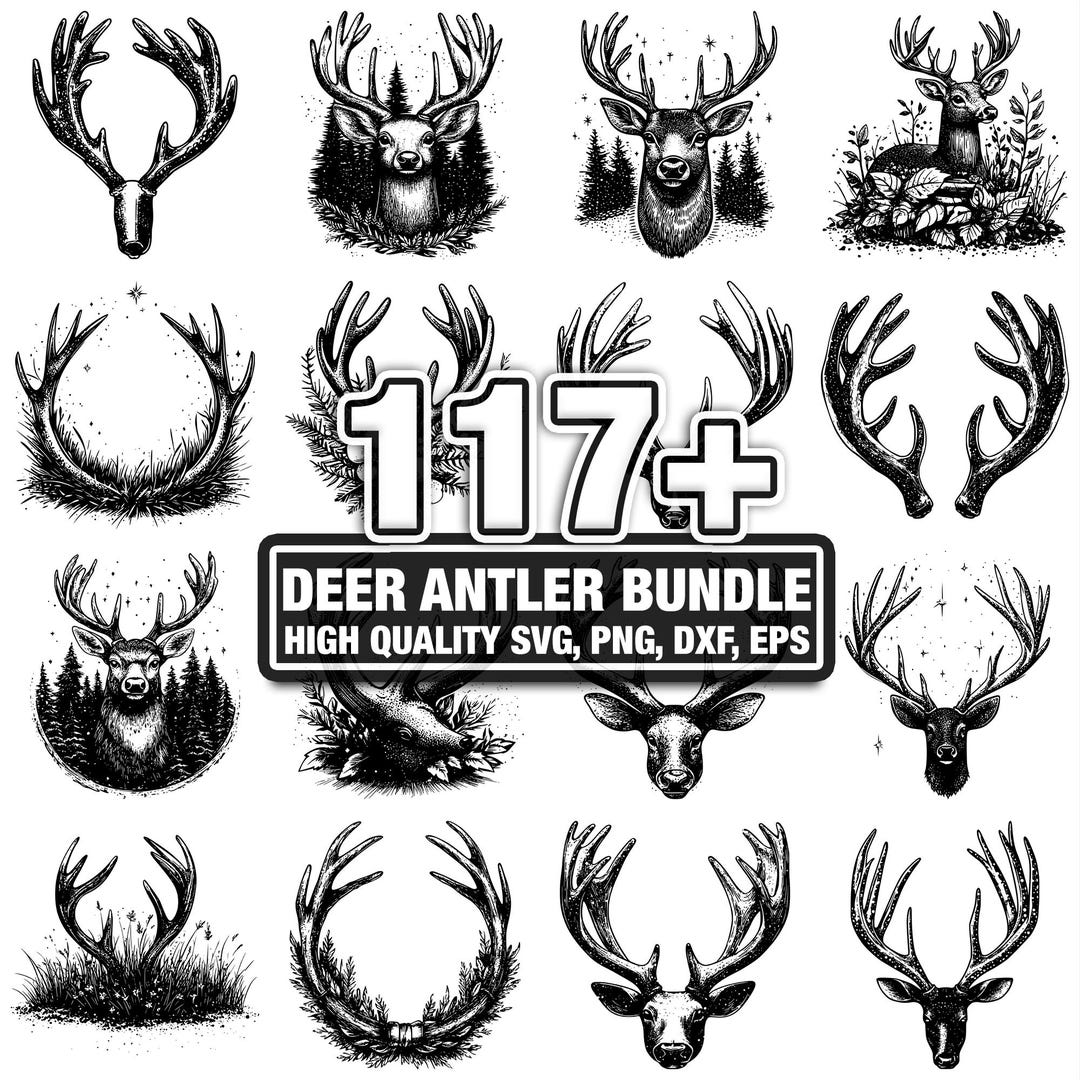 115+ Deer Antler Bundle, Rustic Wildlife Scene Designs, Instant ...