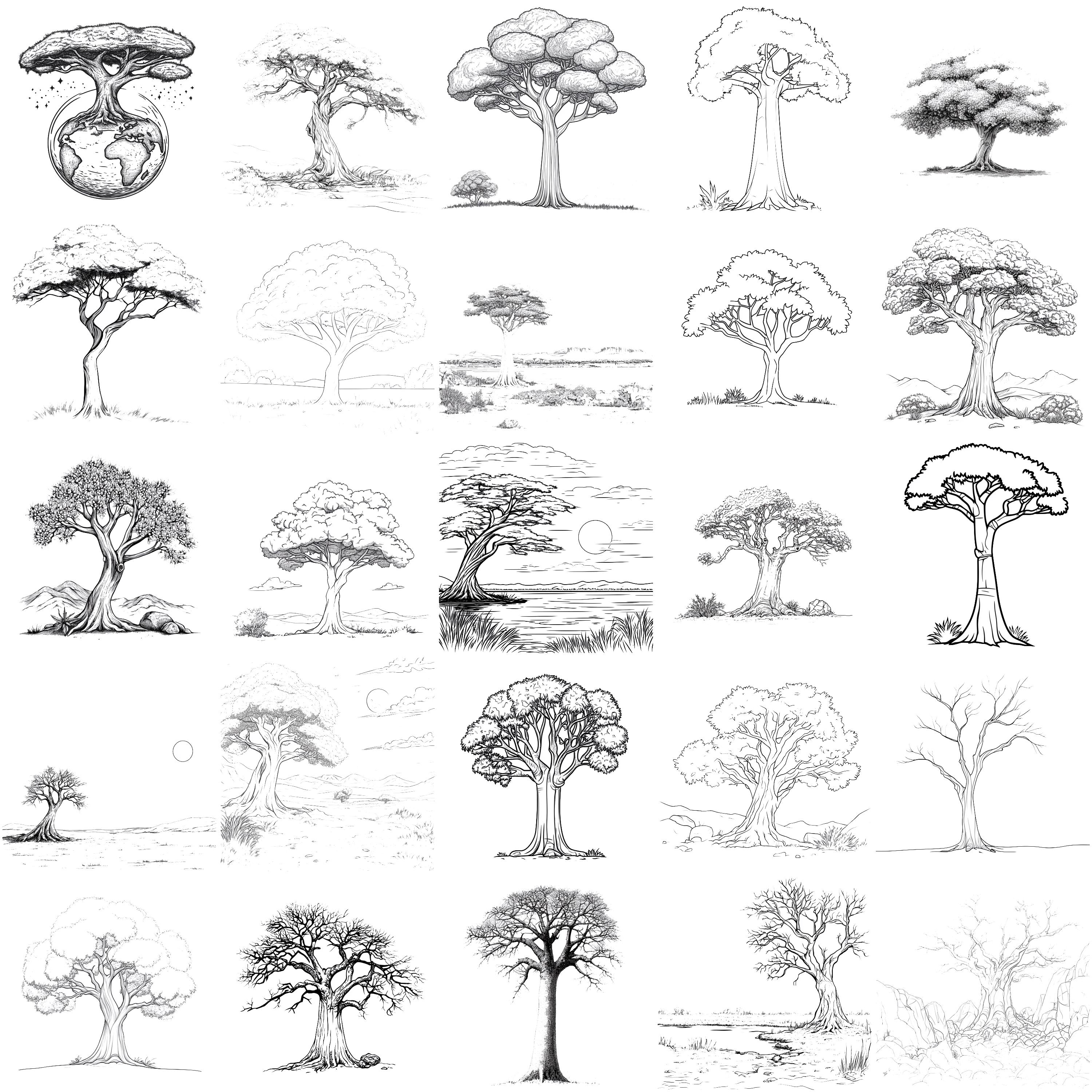 108+ Baobab Tree Design Stamps, Exotic Tree Set, Instant Download - Etsy