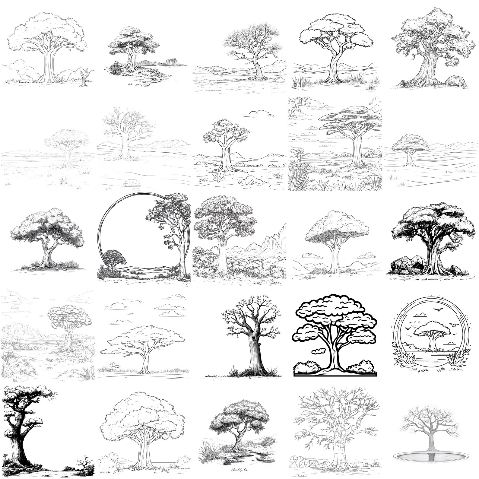 108+ Baobab Tree Design Stamps, Exotic Tree Set, Instant Download - Etsy