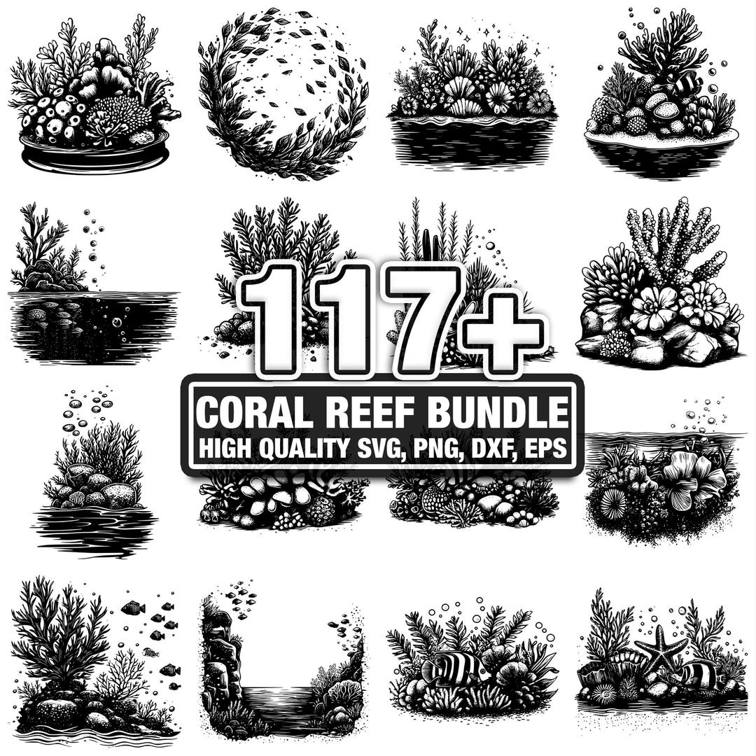 115+ Coral Reef Bundle, Ocean Underwater Scene Designs, Instant ...