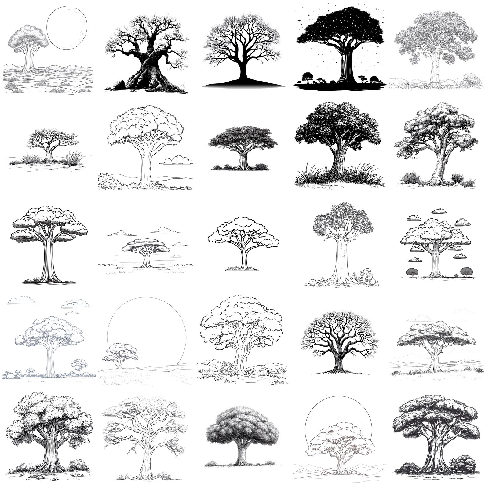108+ Baobab Tree Design Stamps, Exotic Tree Set, Instant Download - Etsy