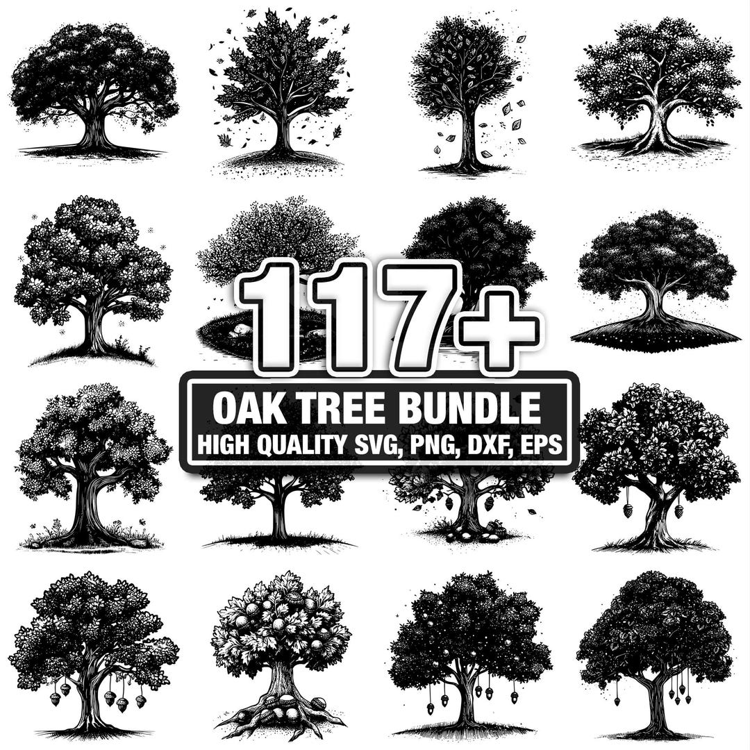 115+ Oak Tree Bundle, Tree Designs, Instant Download Png, Dxf, Eps, Svg ...