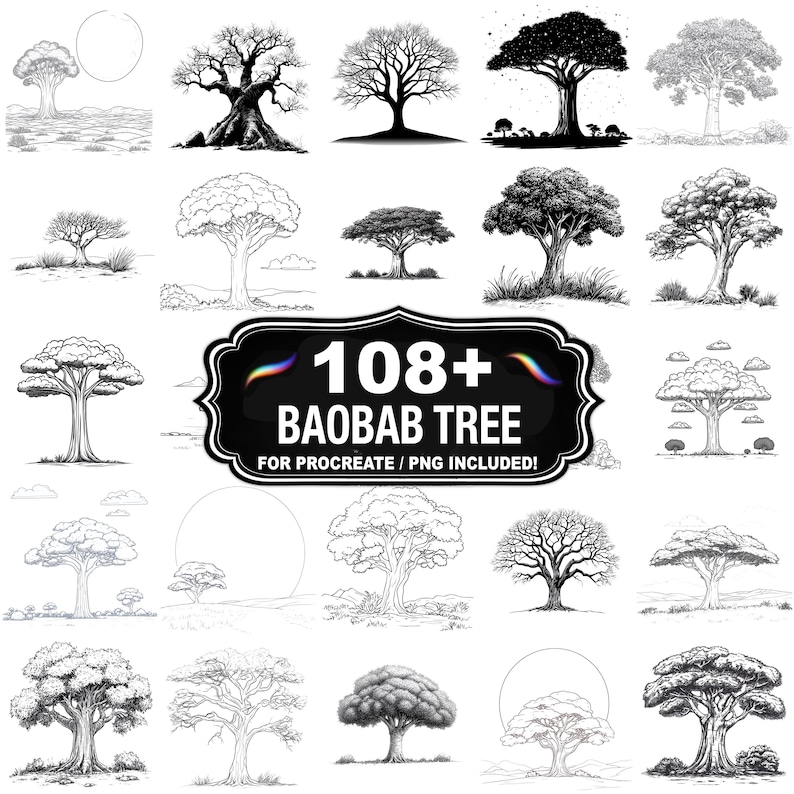 108+ Baobab Tree Design Stamps, Exotic Tree Set, Instant Download - Etsy