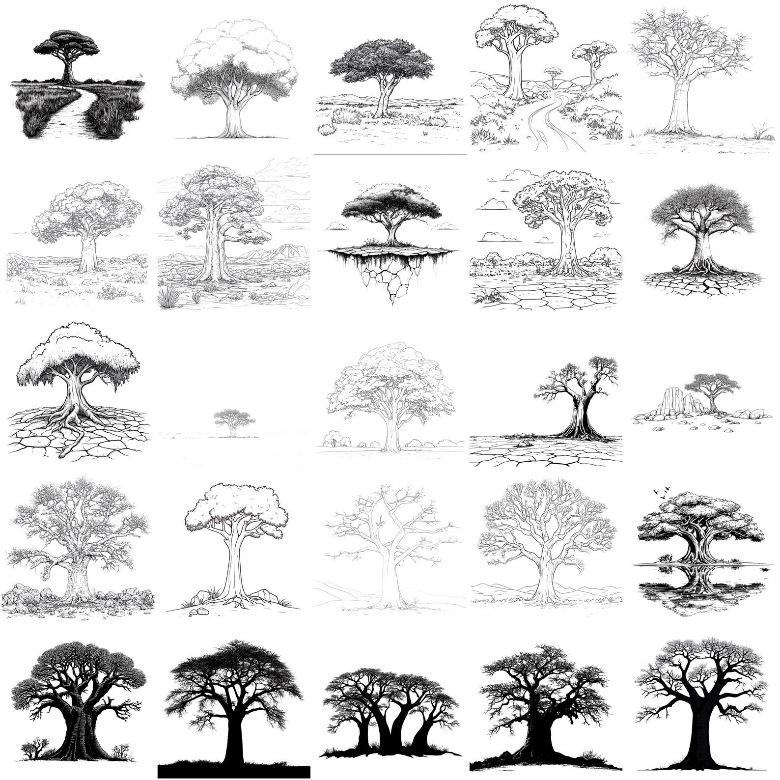108+ Baobab Tree Design Stamps, Exotic Tree Set, Instant Download - Etsy