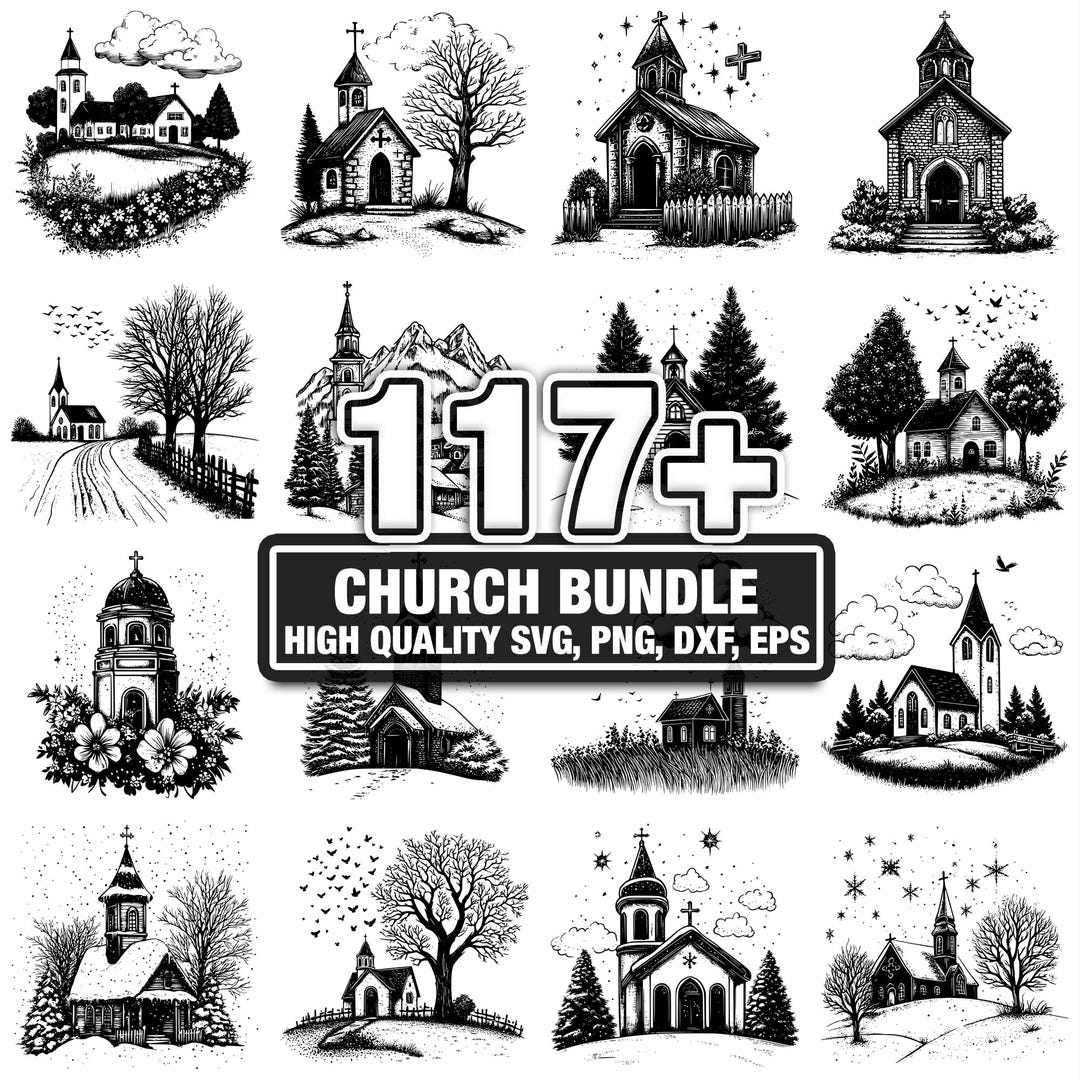 115+ Church Bundle, Historic Architecture Scene Designs, Instant ...