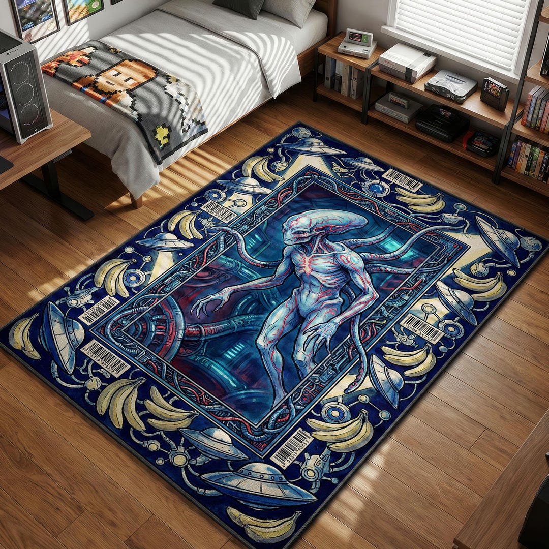 Serpoian Alien Area Rug, Dandadan Anime Decor, Banana UFO Mat, Gift for ...