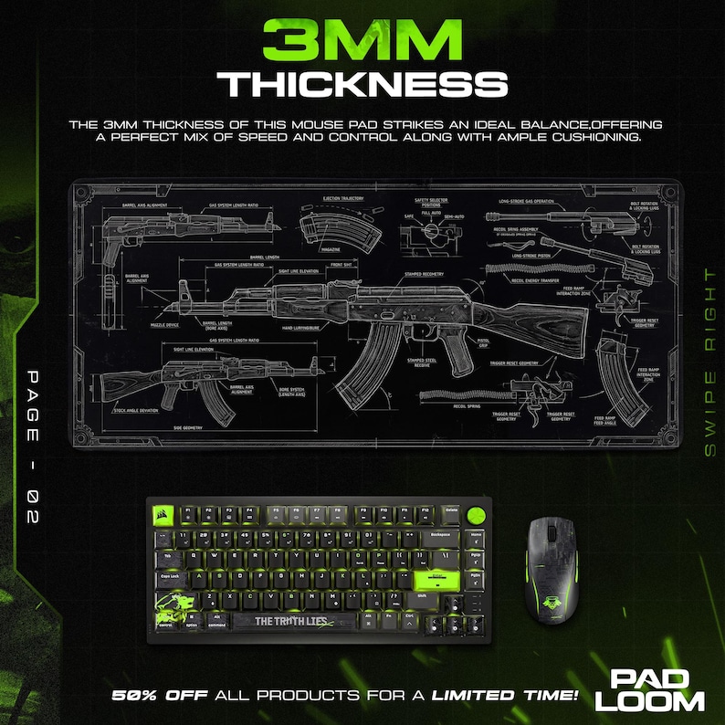 AK-47 Blueprint Mouse Pad, Tactical Gun Schematic Desk Mat, Military ...