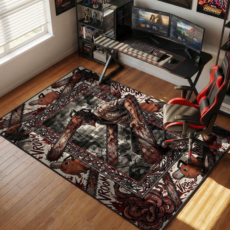 Denji Chainsaw Man Hybrid Form Area Rug, Anime Devil Hunter Decor ...