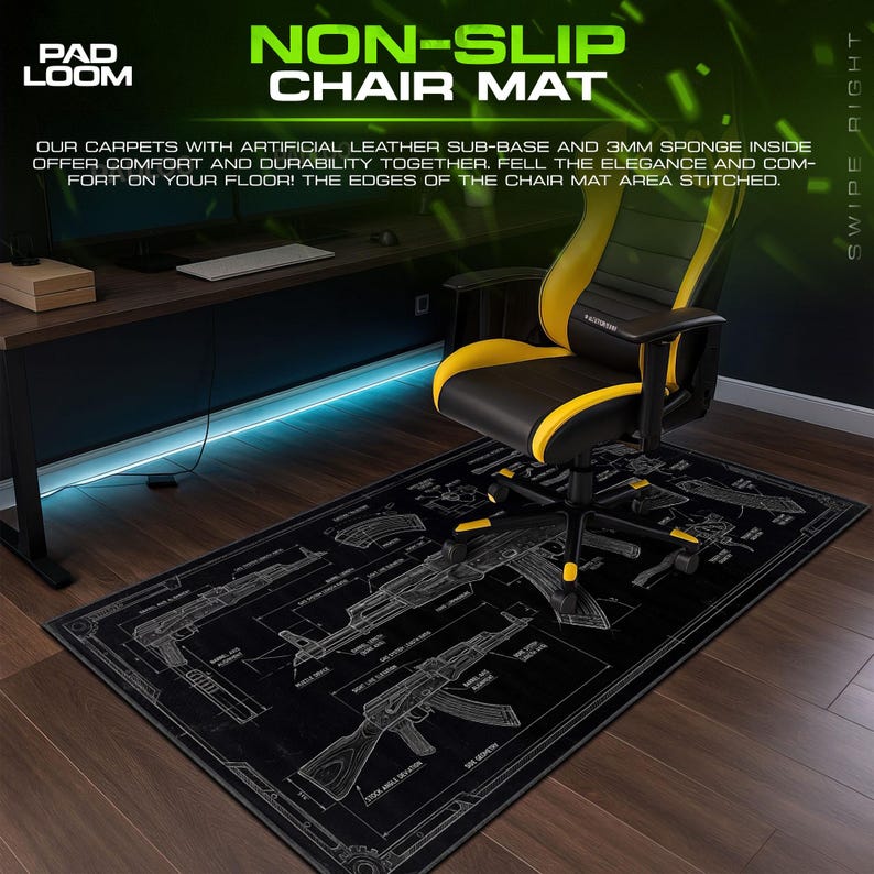 AK-47 Blueprint Mouse Pad, Tactical Gun Schematic Desk Mat, Military ...