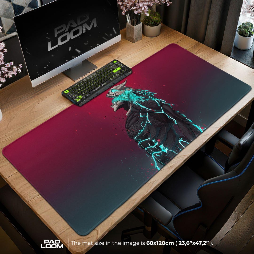 Epic Monster Mouse Pad Red Gaming Desk Mat, Neon Kaiju Deskpad, Dark ...