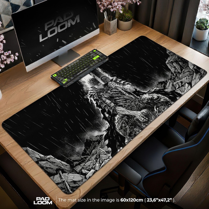 Guts Berserk Mouse Pad, Dark Fantasy Desk Mat, Black and White Manga ...