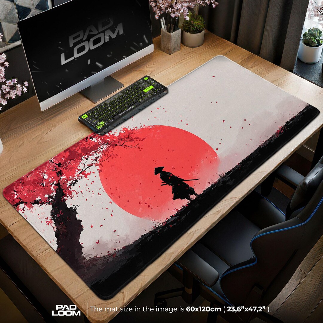 Samurai Mouse Pad for Red Sun Gaming Desk, Japanese Desk Mat, Ronin ...