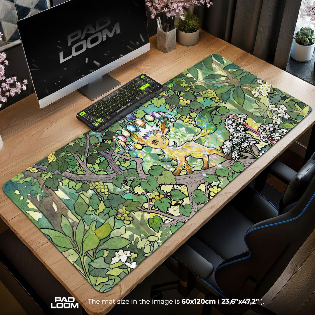 Leafeon Forest Mouse Pad, Pokemon Desk Mat, Botanical Green Art, Nature ...