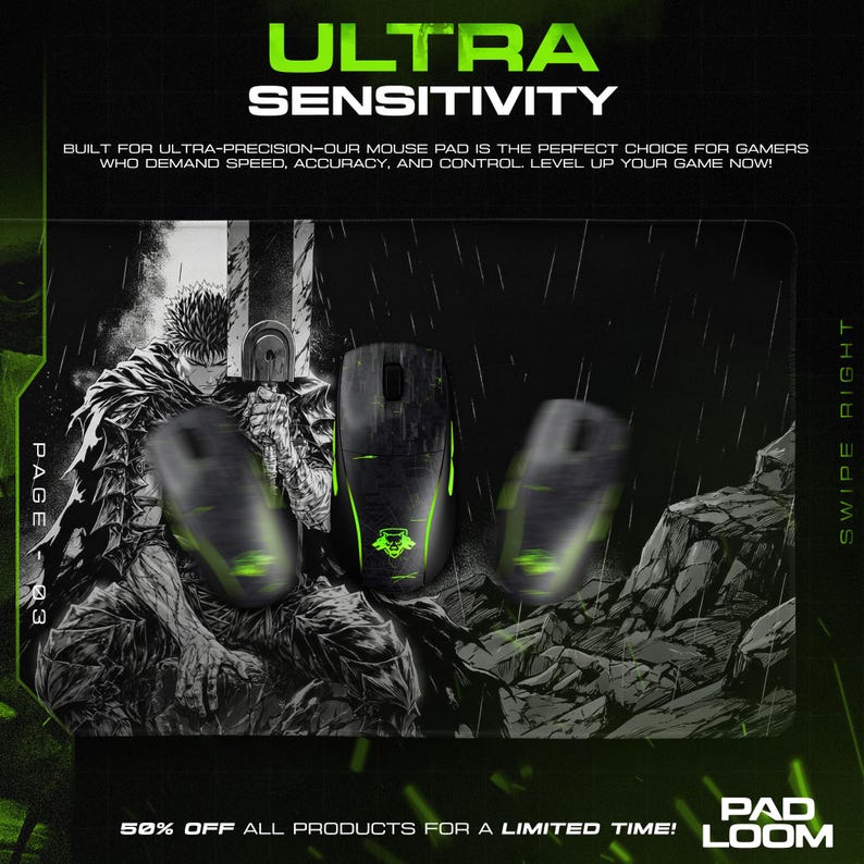 Guts Berserk Mouse Pad, Dark Fantasy Desk Mat, Black and White Manga ...