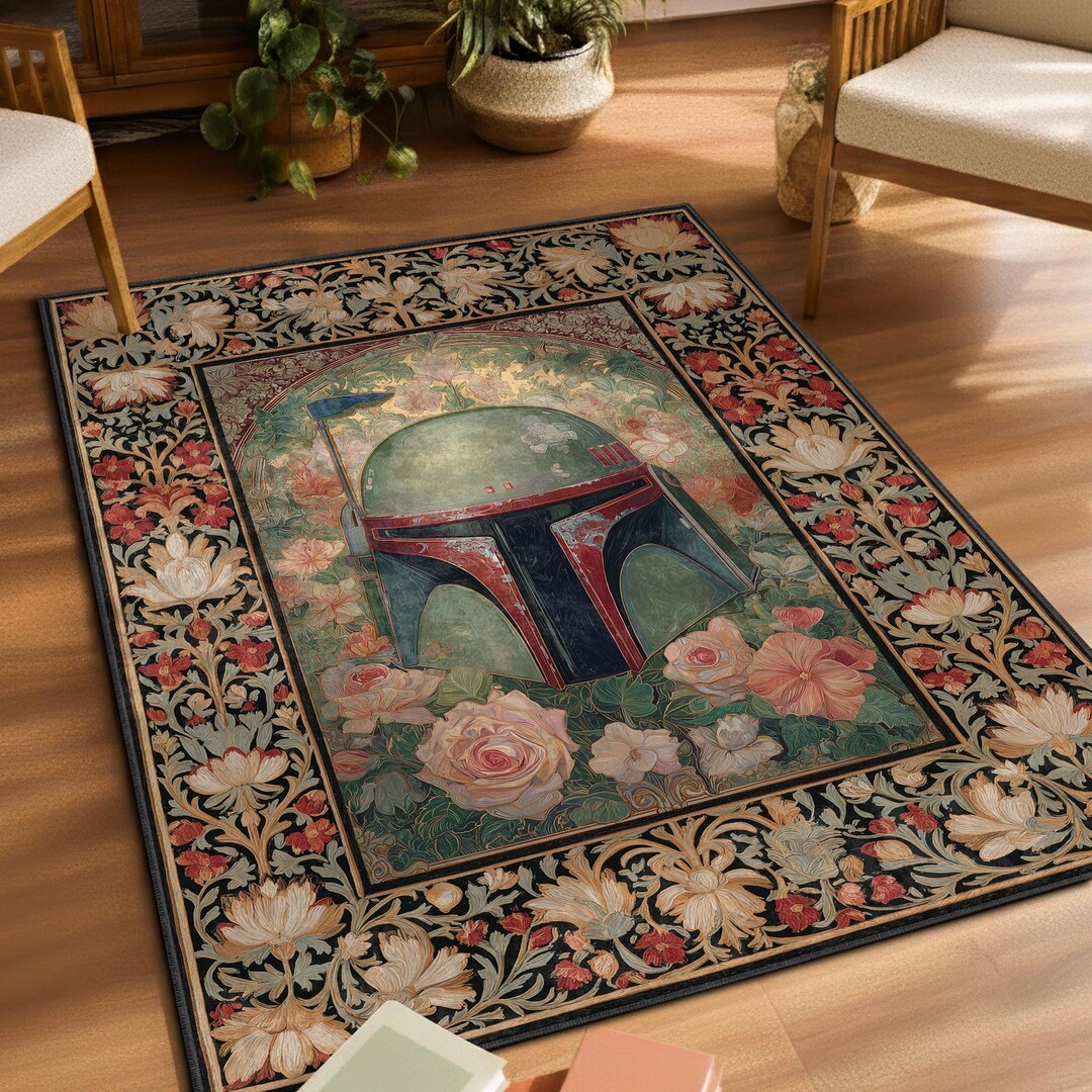 Bounty Hunter Area Carpet, Dark Floral Sci-fi Floor Mat, Terracotta ...
