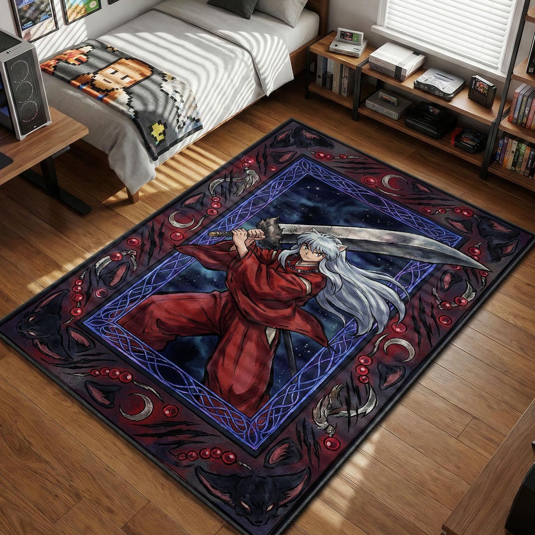 Inuyasha Half-demon Area Rug, Feudal Fairytale Decor, Tessaiga Sword ...