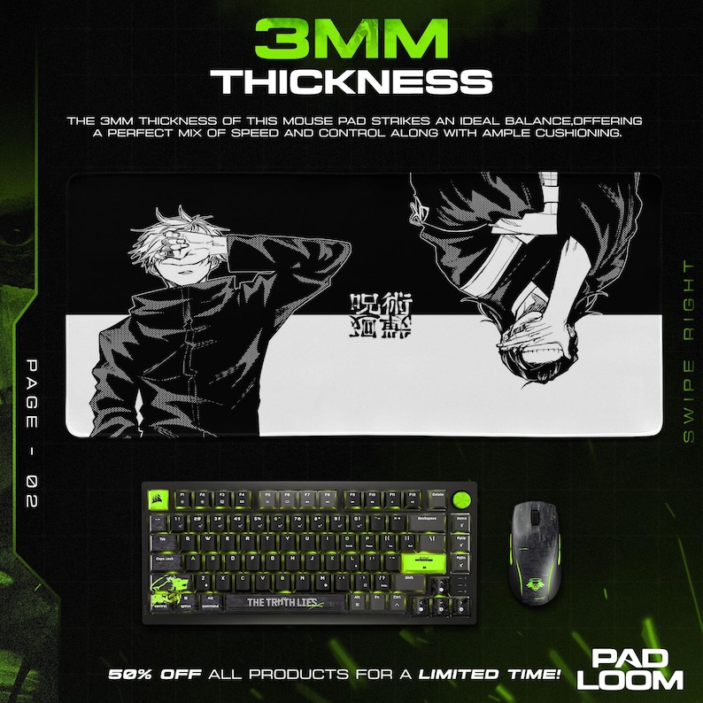 Gojo Satoru Mouse Pad Jujutsu Kaisen Desk Mat, Manga Panel Anime XXL ...