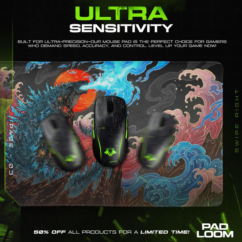 Godzilla Gaming Mouse Pad, Great Wave Desk Mat, Japanese Ukiyo-e Kaiju ...