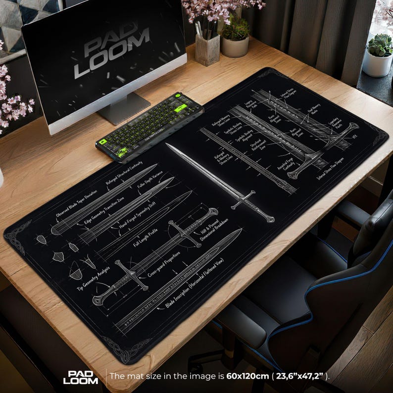 Anduril Sword Blueprint Gaming Mouse Pad, LOTR Reforged Blade Desk Mat ...