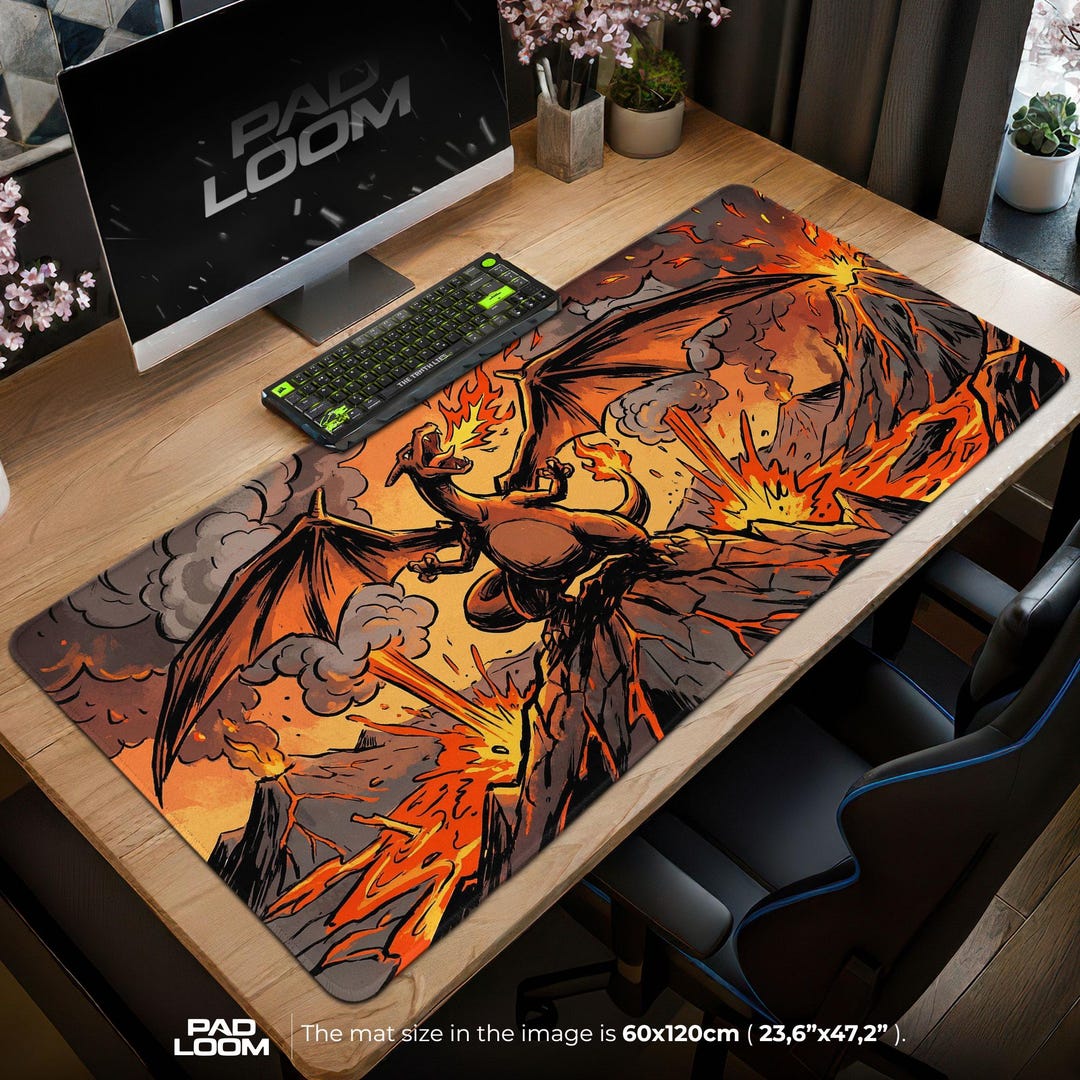 Charizard Gaming Mouse Pad, Pokemon Desk Mat, Fire Dragon Anime Art ...