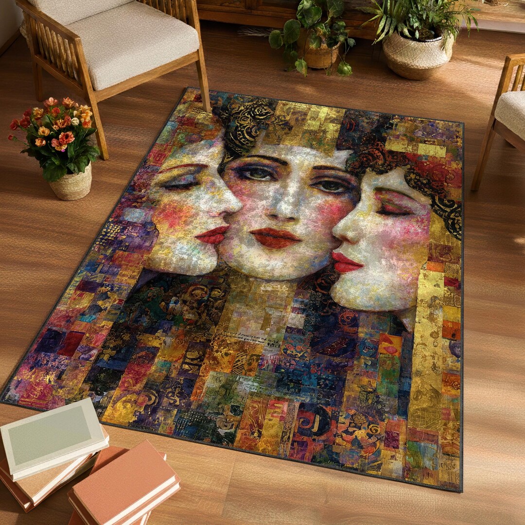 Art Nouveau Rug, Klimt Three Graces, Golden Mosaic Decor - Etsy