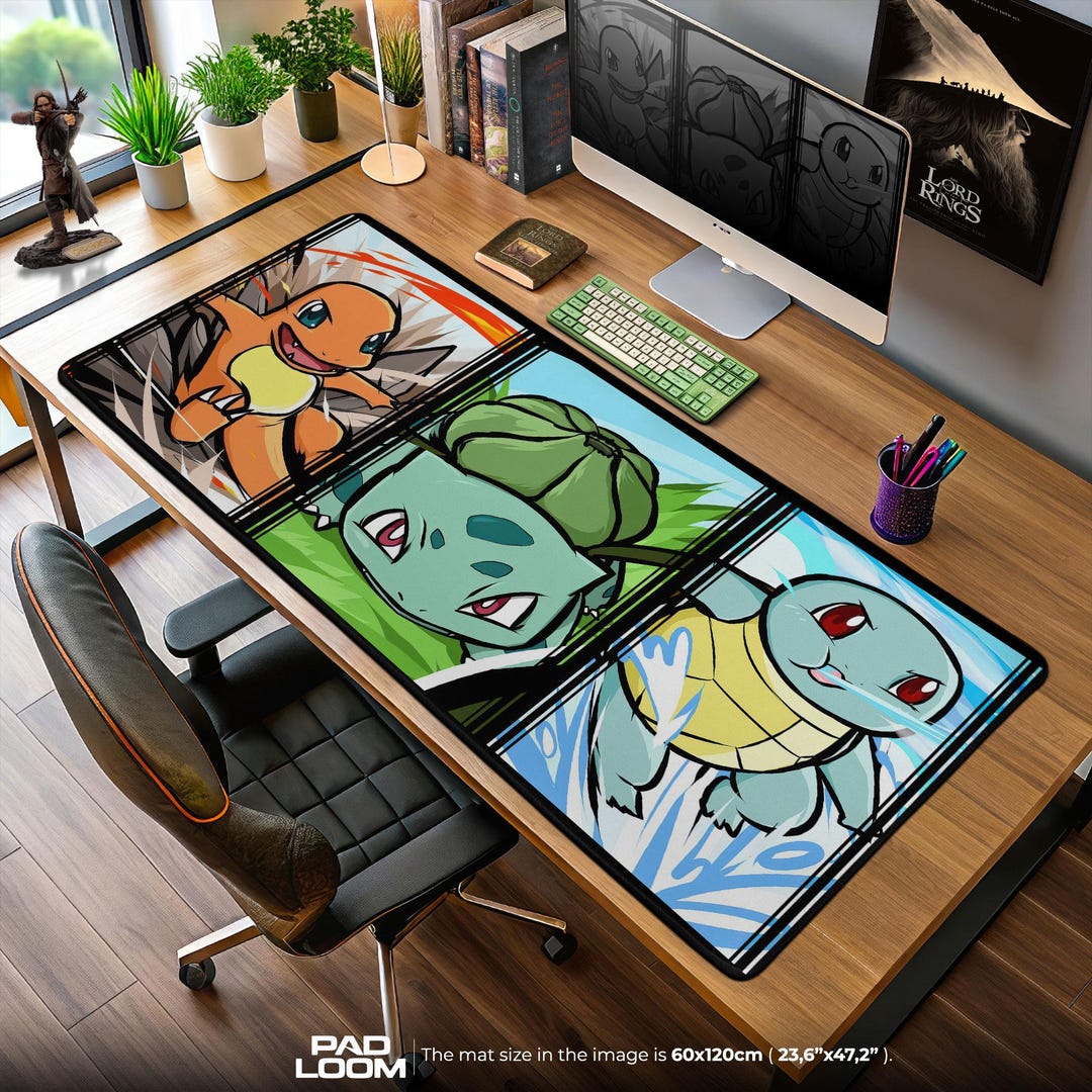 Kanto Starter Pokémon Mouse Pad, Charmander Bulbasaur Squirtle Desk Mat ...