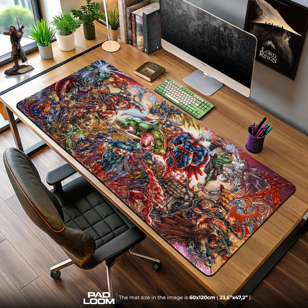 Superhero Mouse Pad Comic Book Art, Marvel DC Collage XXL Desk Mat for ...