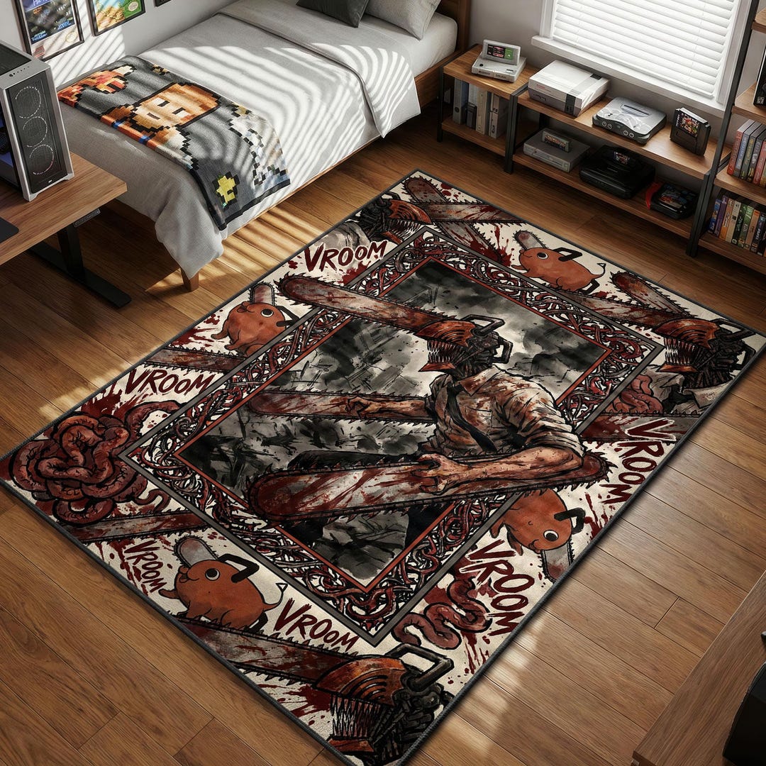 Denji Chainsaw Man Hybrid Form Area Rug, Anime Devil Hunter Decor ...