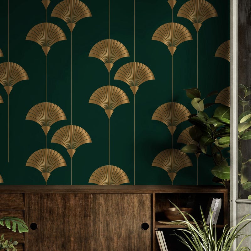 Art Deco Wallpaper Emerald - Etsy
