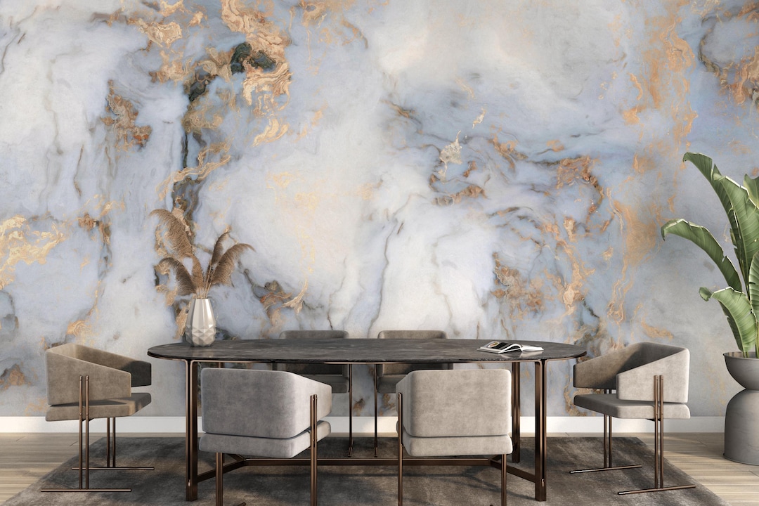 Blue Gold Marble Wall Mural | Luxury Abstract Peel and Stick Wallpaper ...