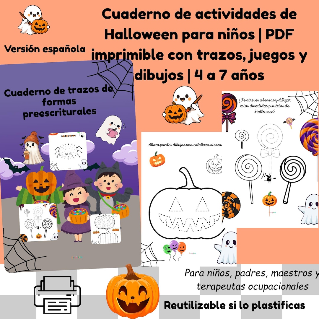 Cuaderno De Halloween Activities Para Niños | Printable PDF With Trazos ...