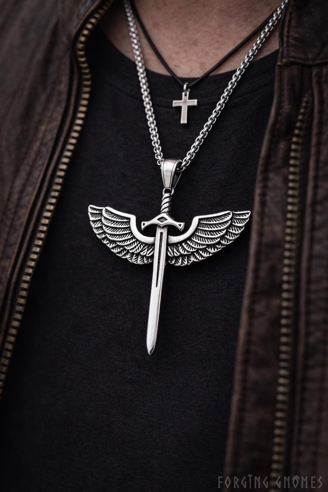 Archangel Michael Sword Necklace – Winged Holy Sword Pendant in 316L ...