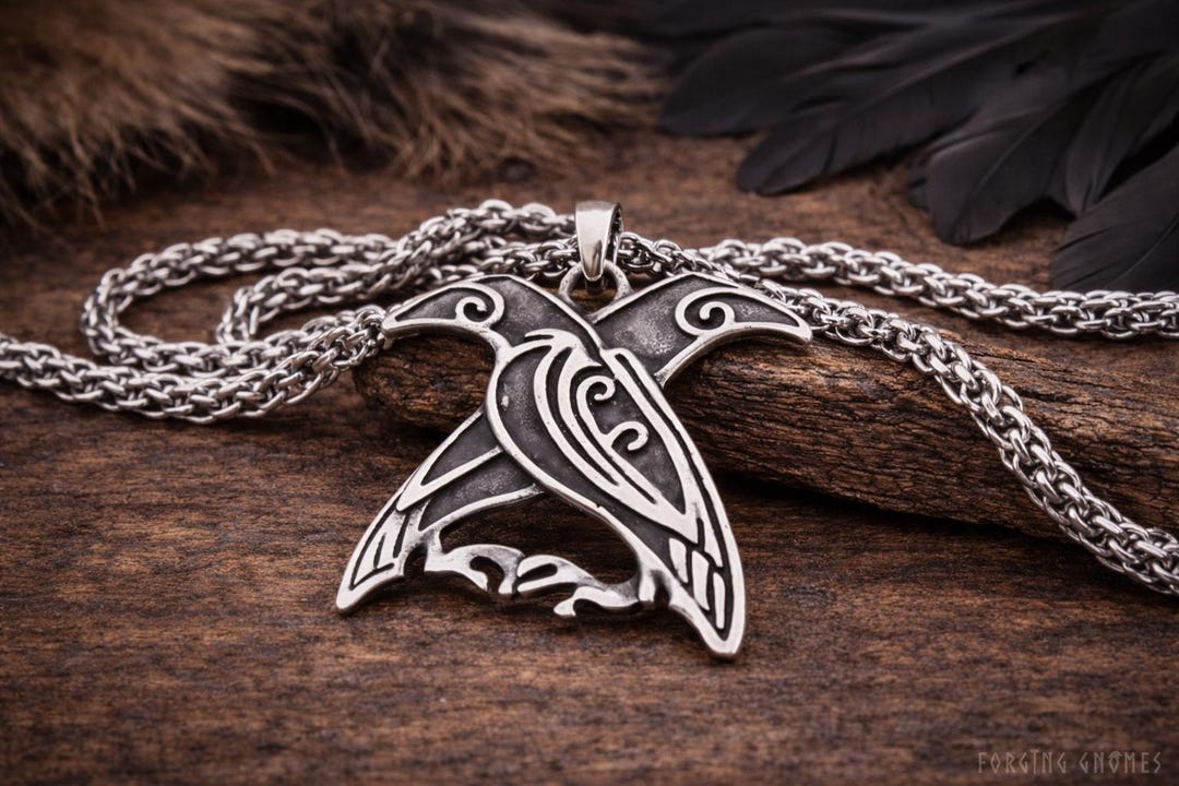 Huginn and Muninn Pendant Necklace – Minimalist Odin Raven Symbol - Etsy