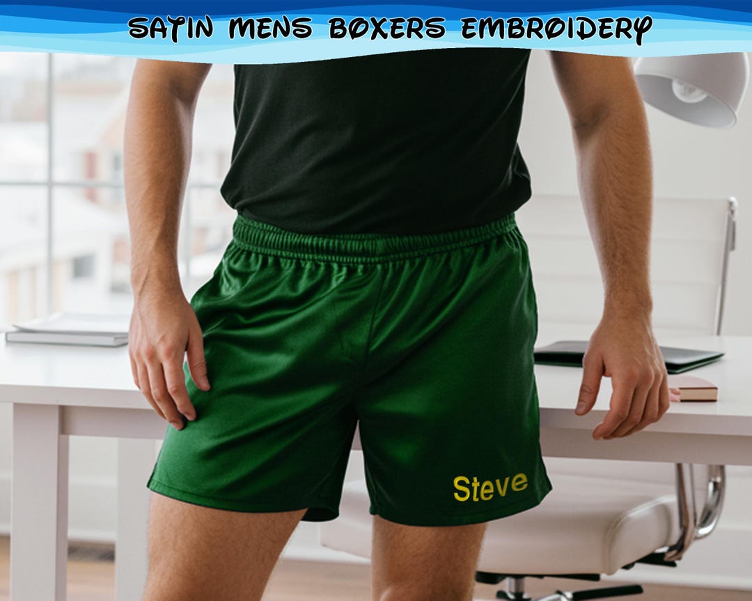 Personalized Embroidered Satin Lounge Boxer Shorts for Men | Custom ...